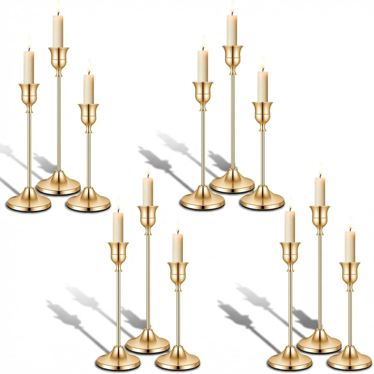 12 Pcs Gold Candlestick Holders Bulk, Vintage Metal Taper Candle Stands ...