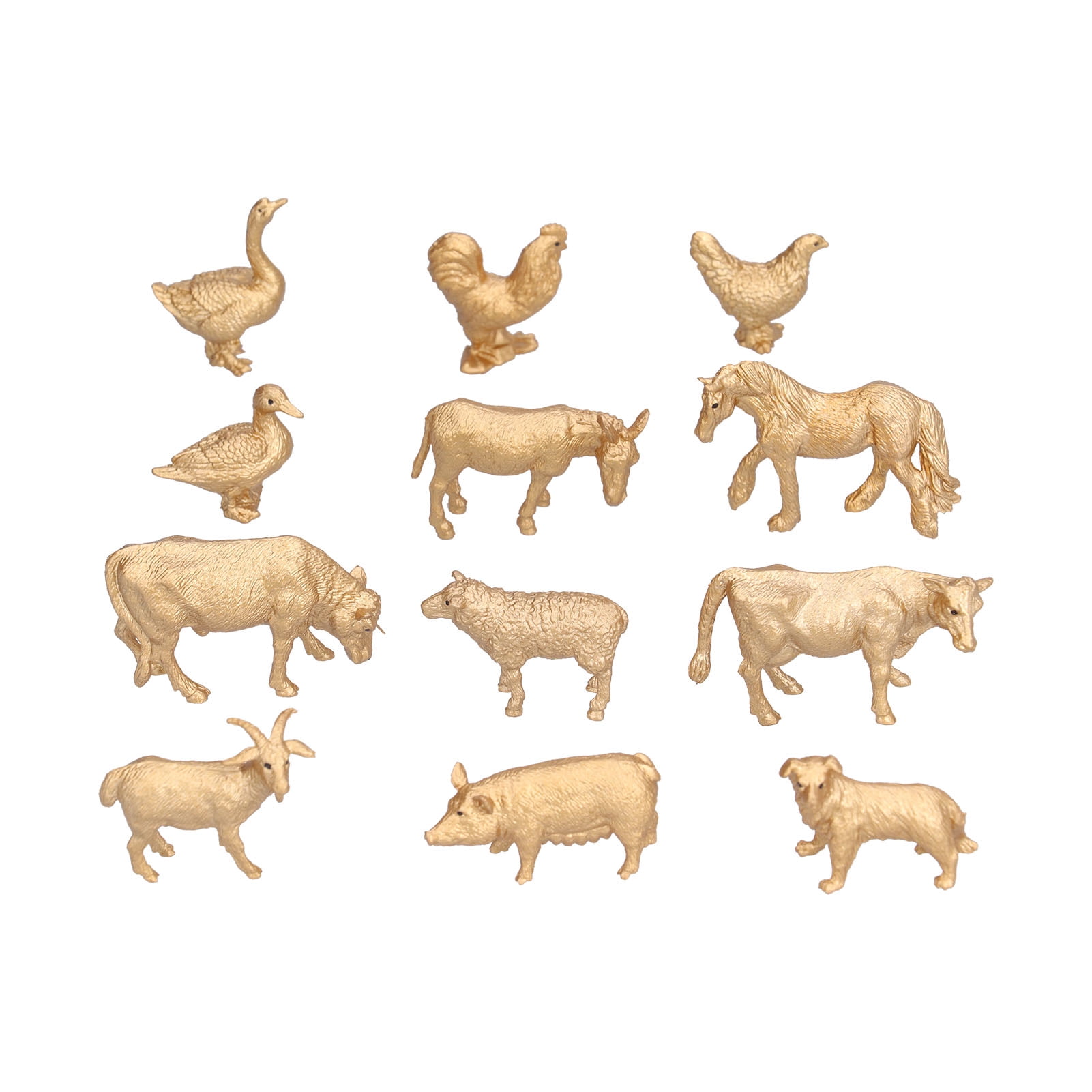 12 Pcs Gold Farm Animal Figures Toy Plastic Lifelike Cute Poultry ...