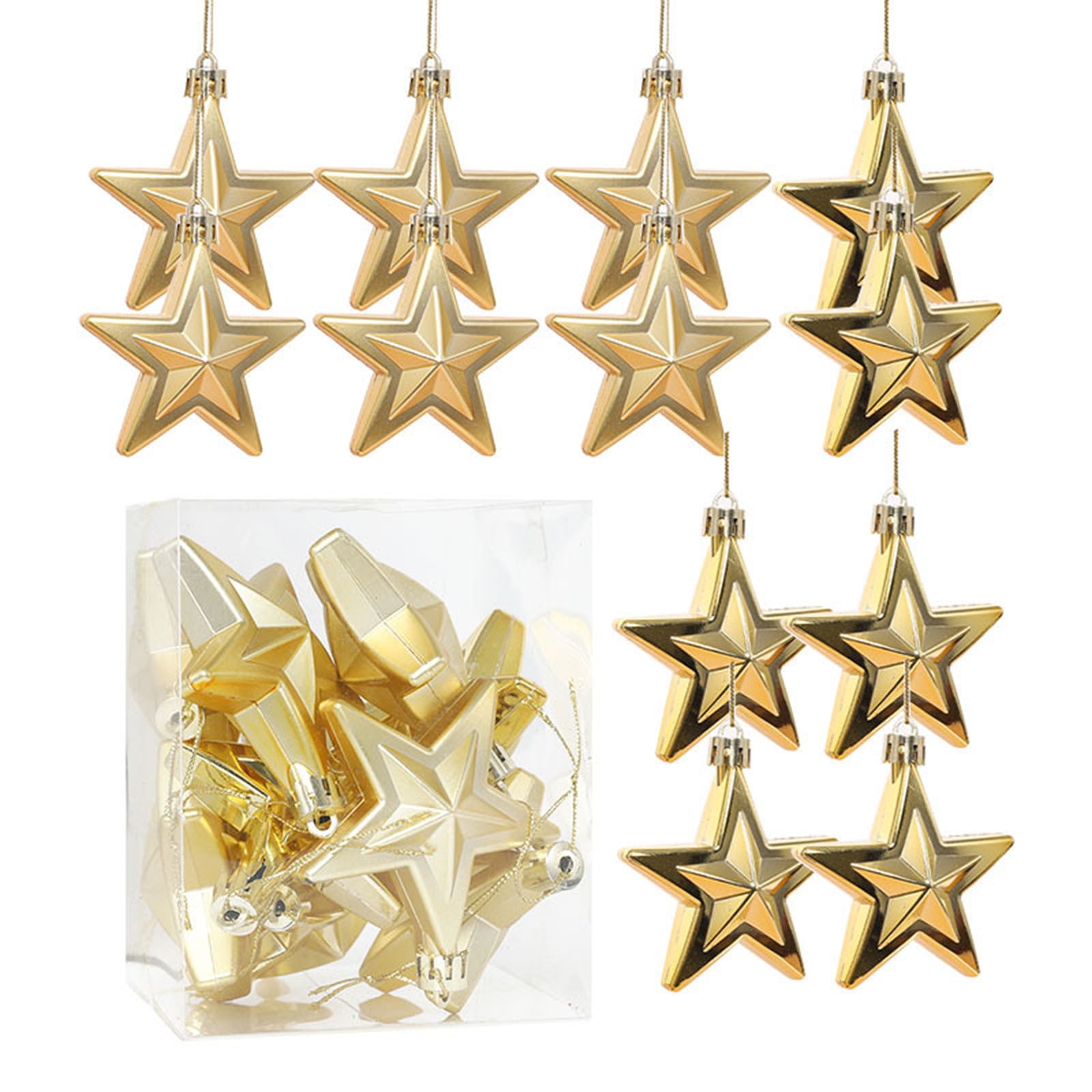 12 Pcs Gold Glitter Star Ornaments Christmas Tree Pendant Mini Hanging ...