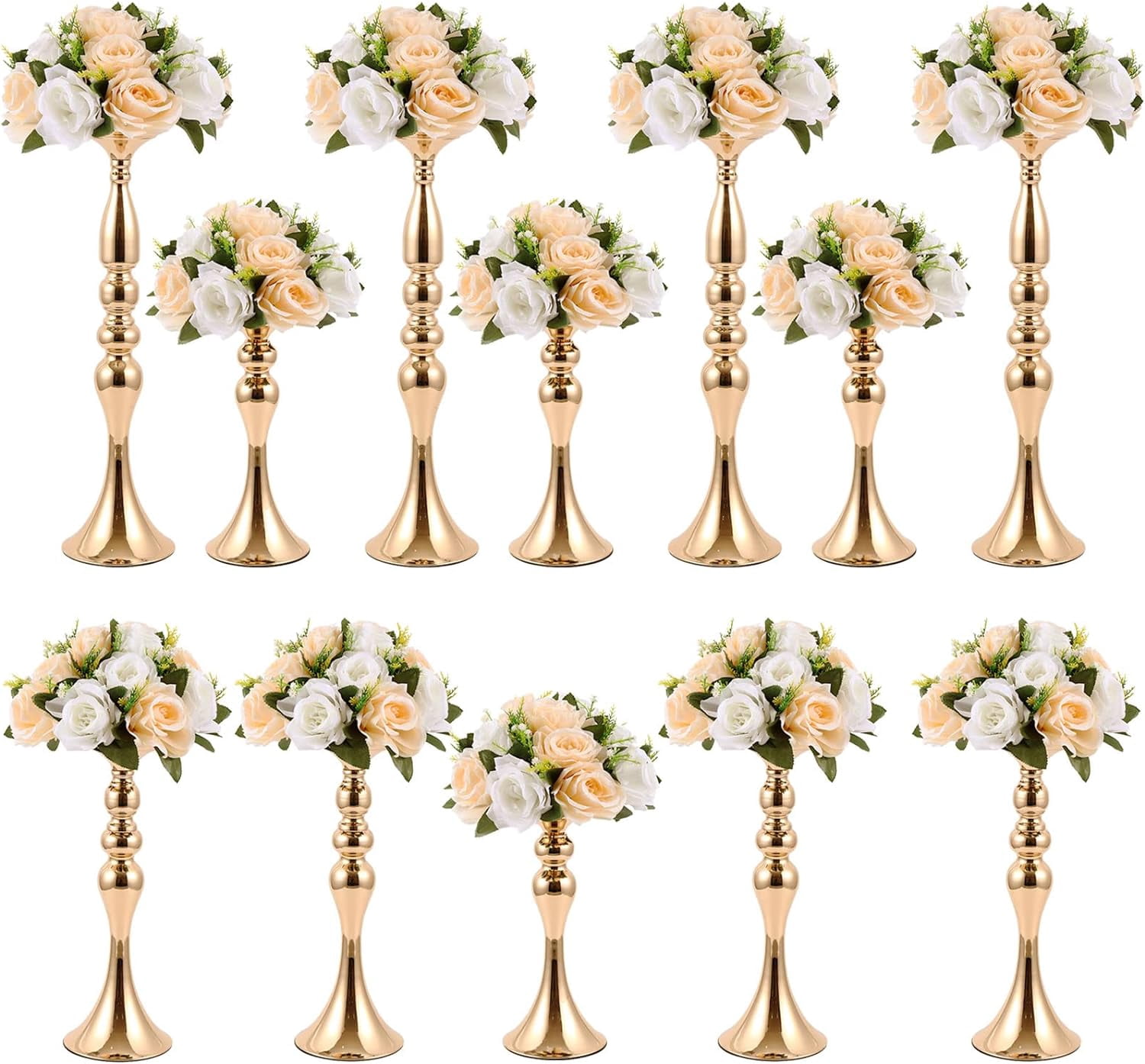 12 Pcs Gold Metal Flower Wedding Centerpieces Stand for Table Tall ...
