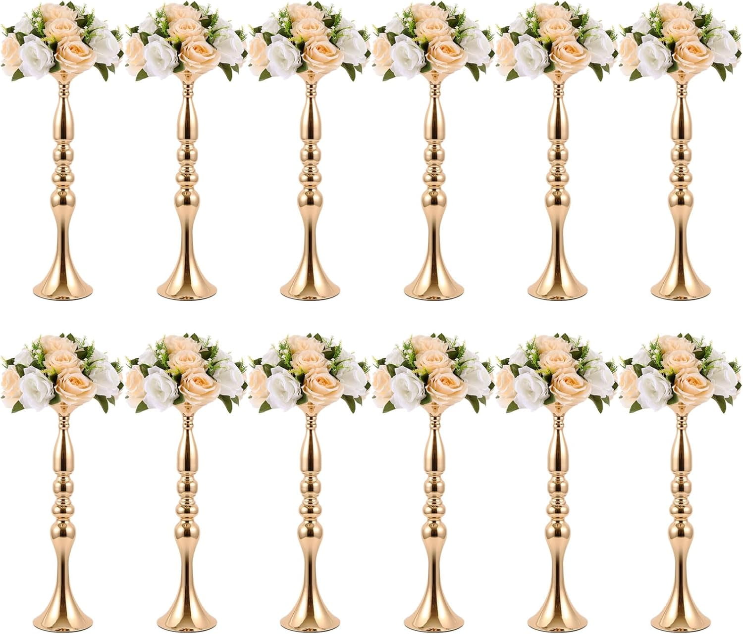 12 Pcs Gold Metal Flower Wedding Centerpieces Stand for Table Tall ...