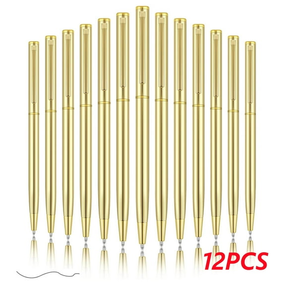 12 Pcs Gold Metal Slim Ballpoint Pens Bulk Retractable Metallic Black ...