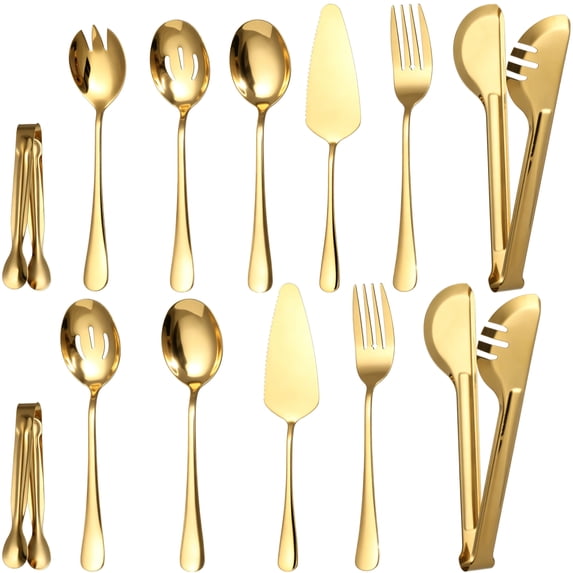 12 Pcs Gold Stainless Steel Serving Utensils Set, Mirror Polished ...