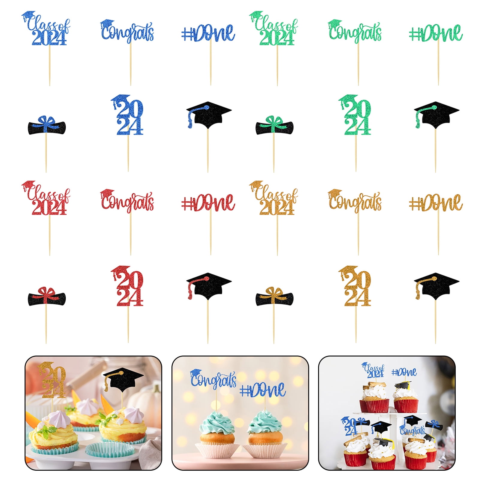 12 Pcs Graduation Cake Toppers 2024 Graduation Theme Party Cupcake ...