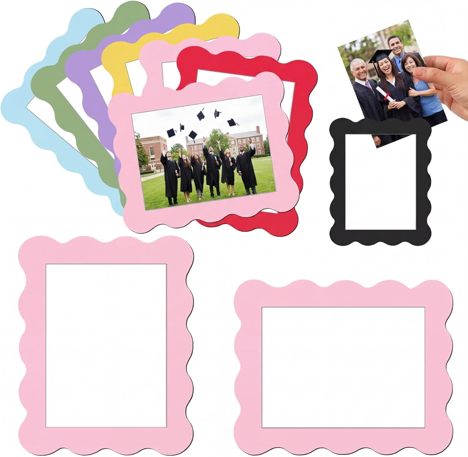 12 Pcs Graduation Scalloped Magnetic Picture Frame for Refrigerator 4 x ...