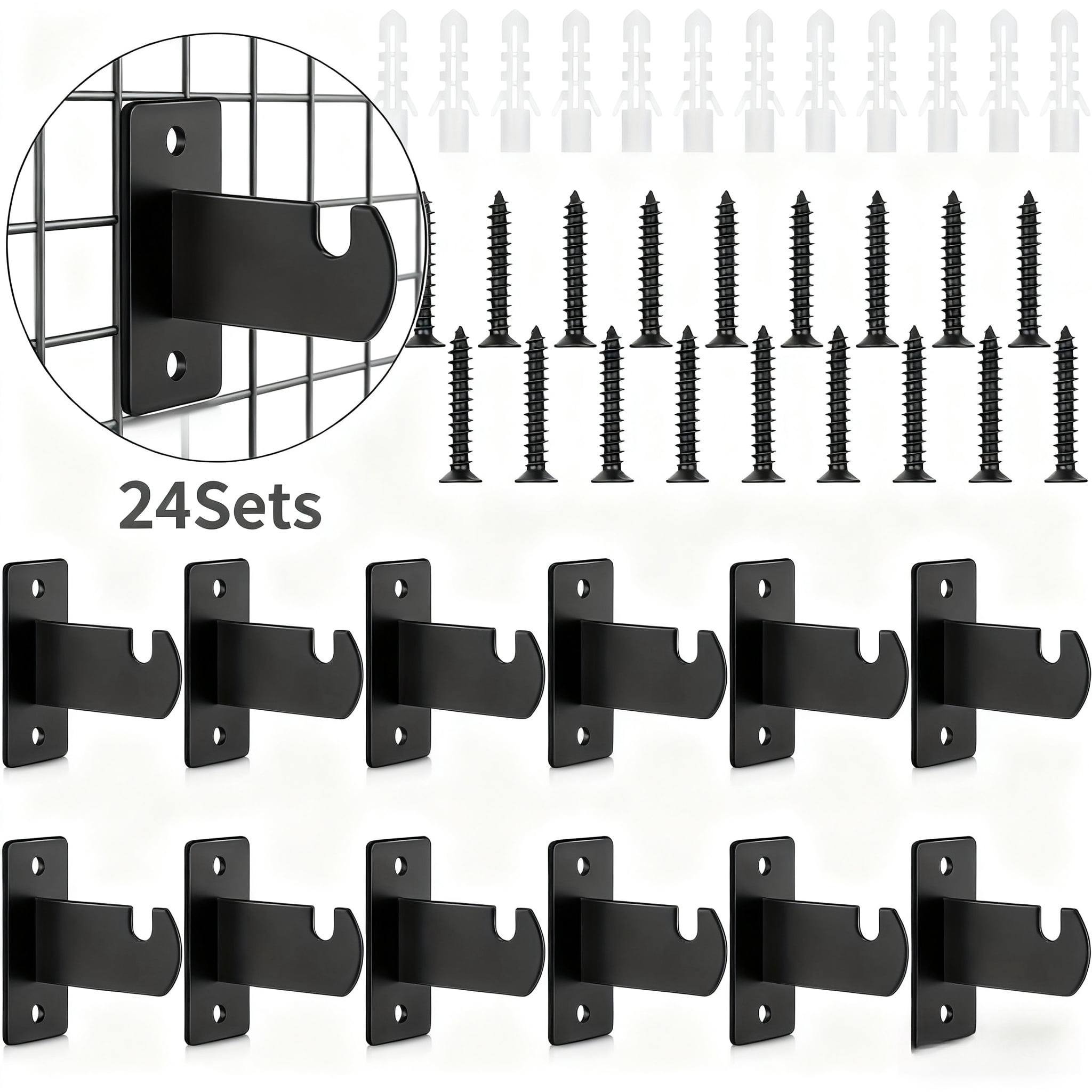 12 Pcs Gridwall Mount Brackets, Black Metal Grid Wall Mounting Hooks ...