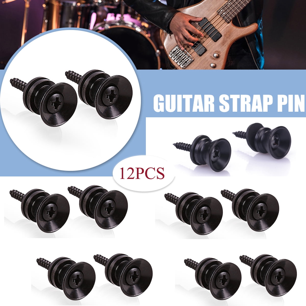 12 Pcs Guitar Strap Button Lock Pins, Strong Metal Guitar Strap End ...