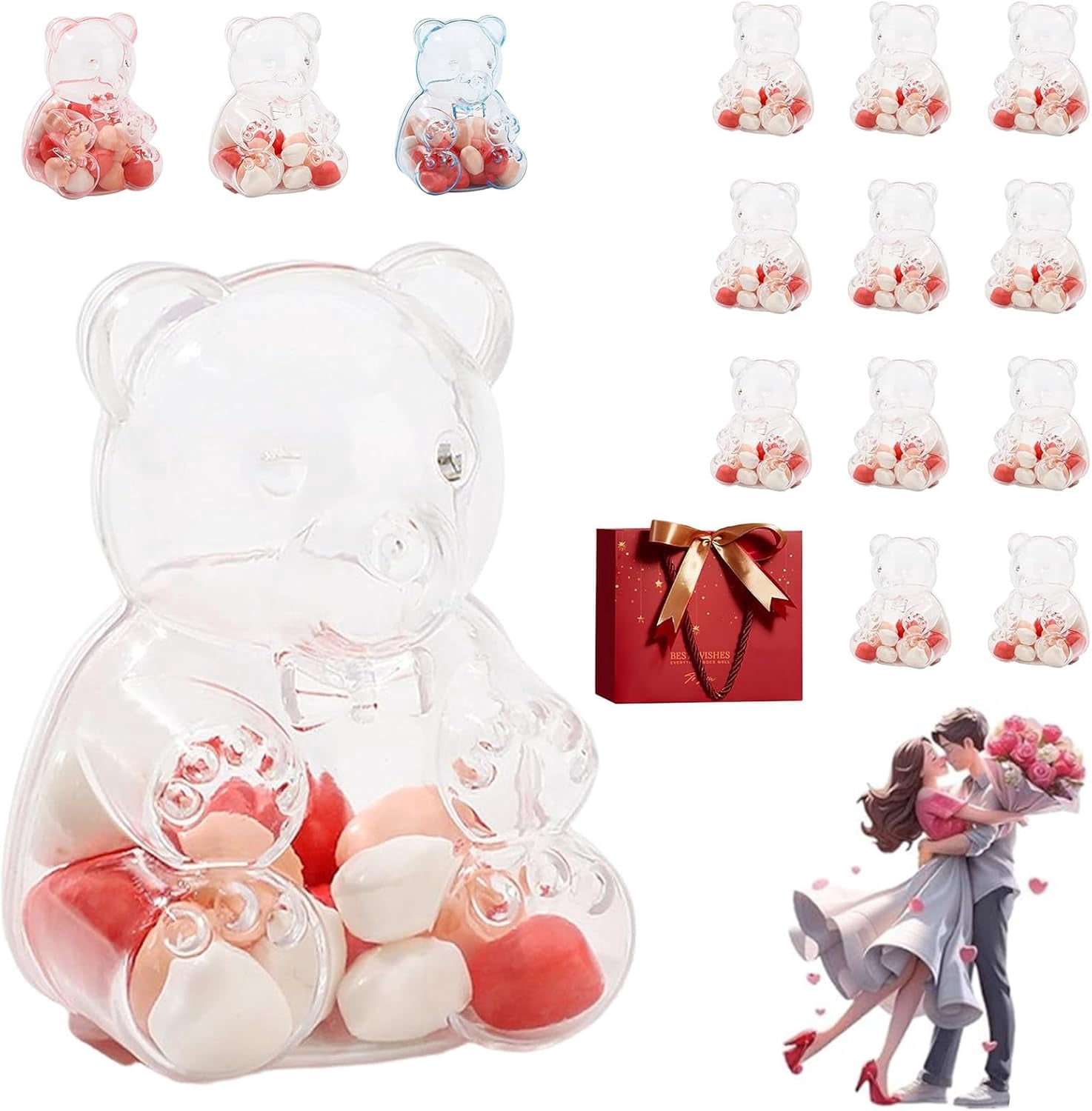 12 Pcs Gummy Bear Container for Valentine Gift, Large Clear Plastic ...