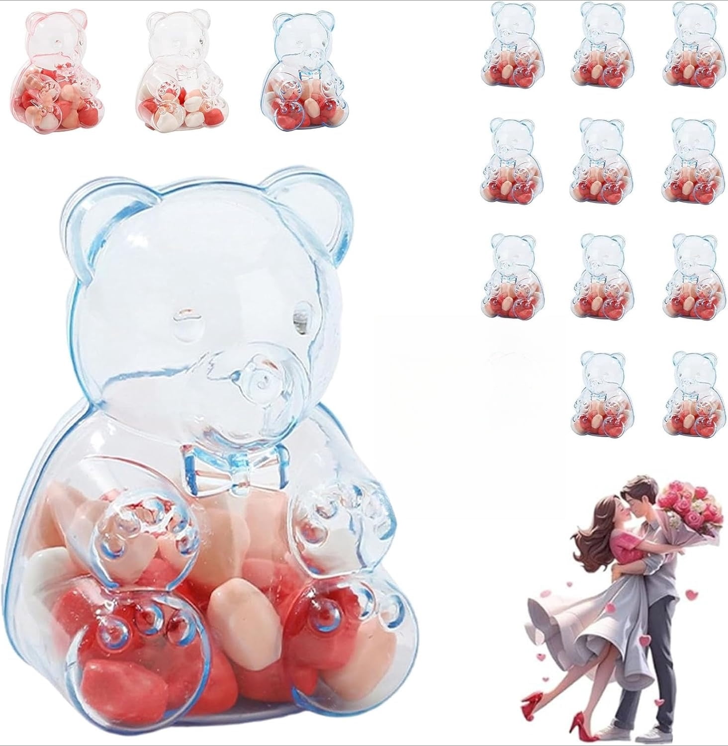 12 Pcs Gummy Bear Container for Valentine Gift, Large Clear Plastic ...