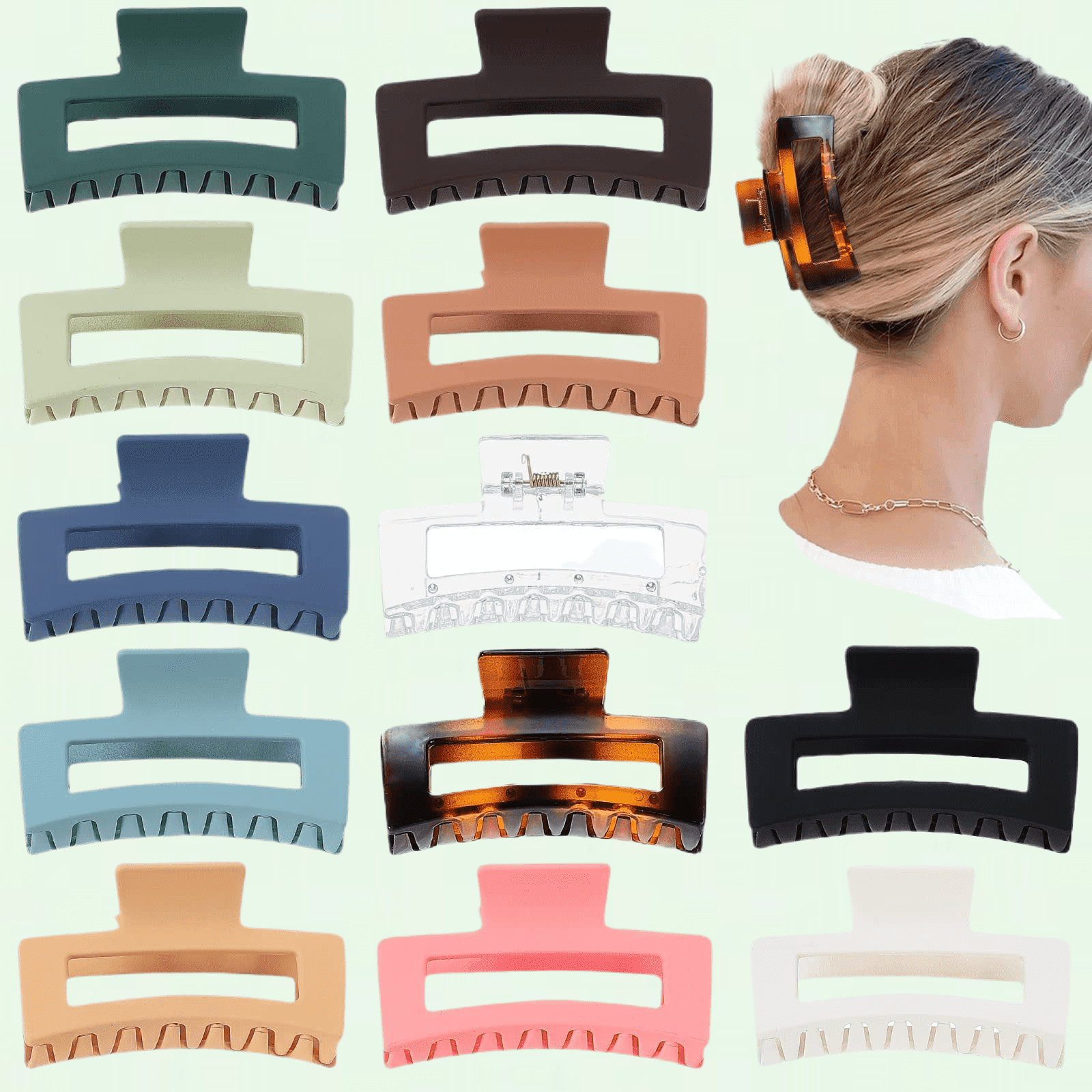 12 Pcs Hair Claw Clips, 3.5 Inch Square Claw Clip for Thick and Thin ...