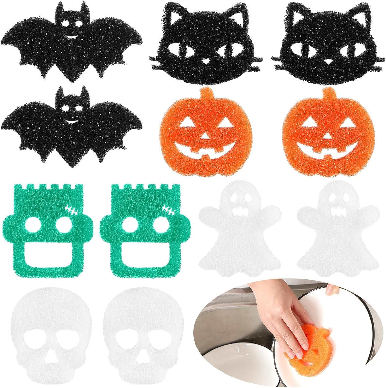 12 Pcs Halloween Cleaning Sponges Cute Kitchen Scrub Sponges Ghost Bat ...