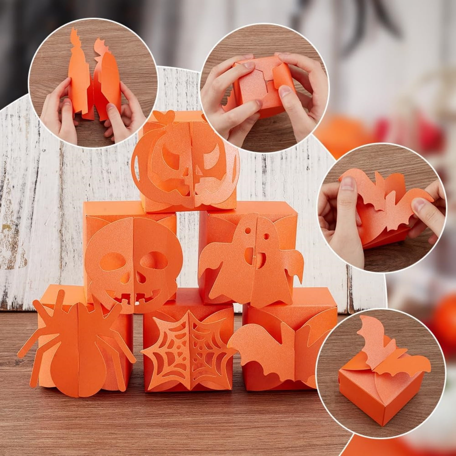 12 Pcs Halloween Party Cardboard Treat Boxes, Orange Mixed Shape Candy ...
