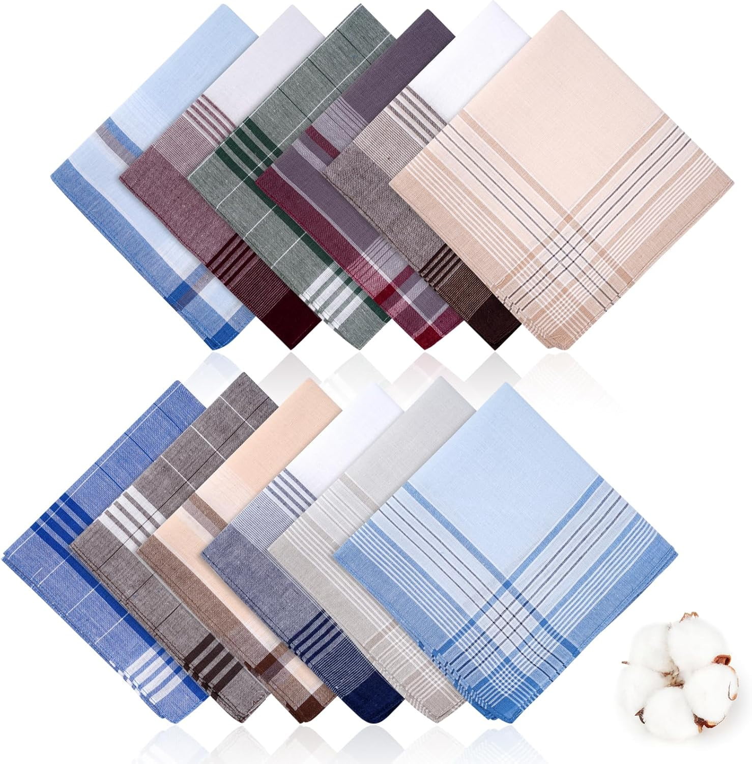 12 Pcs Handkerchiefs for Men, 100% Soft Cotton Hankies with Check ...