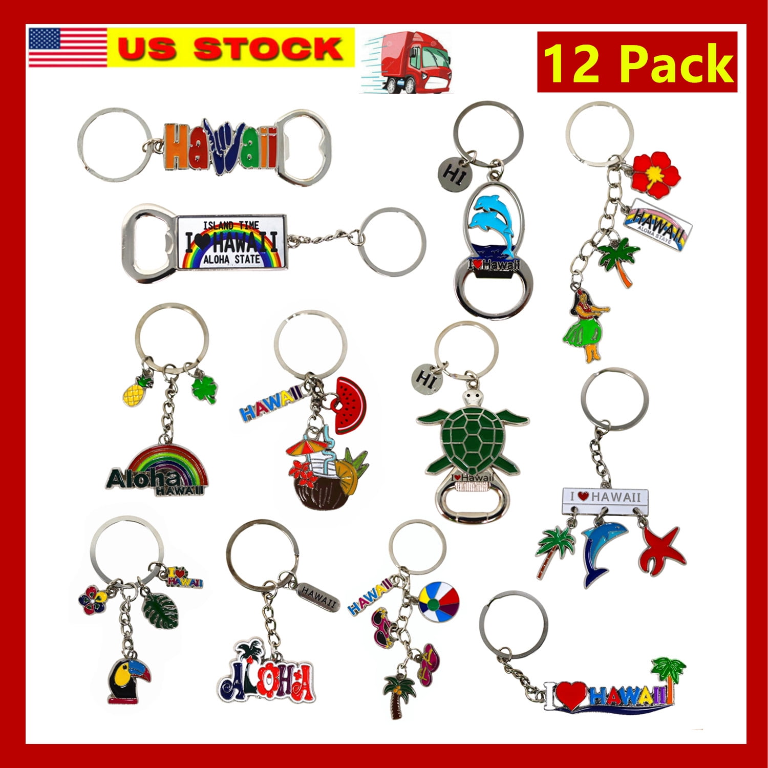 12 Pcs Hawaii Keychain, 4 Bottle Openers, Hawaiian Metal Keychains, I ...