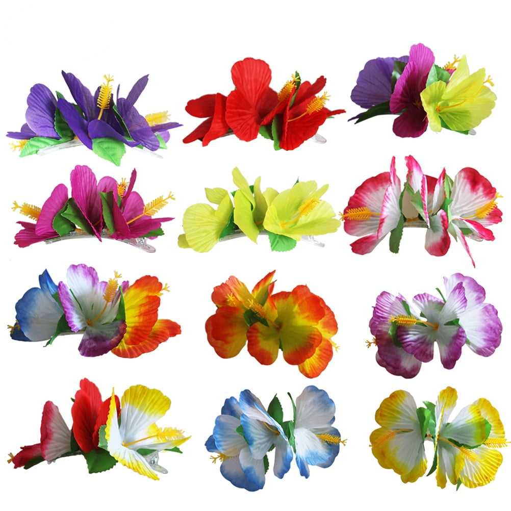12 Pcs Hawaiian Flower Hair Clips Multicolor Hibiscus Flower Hair ...