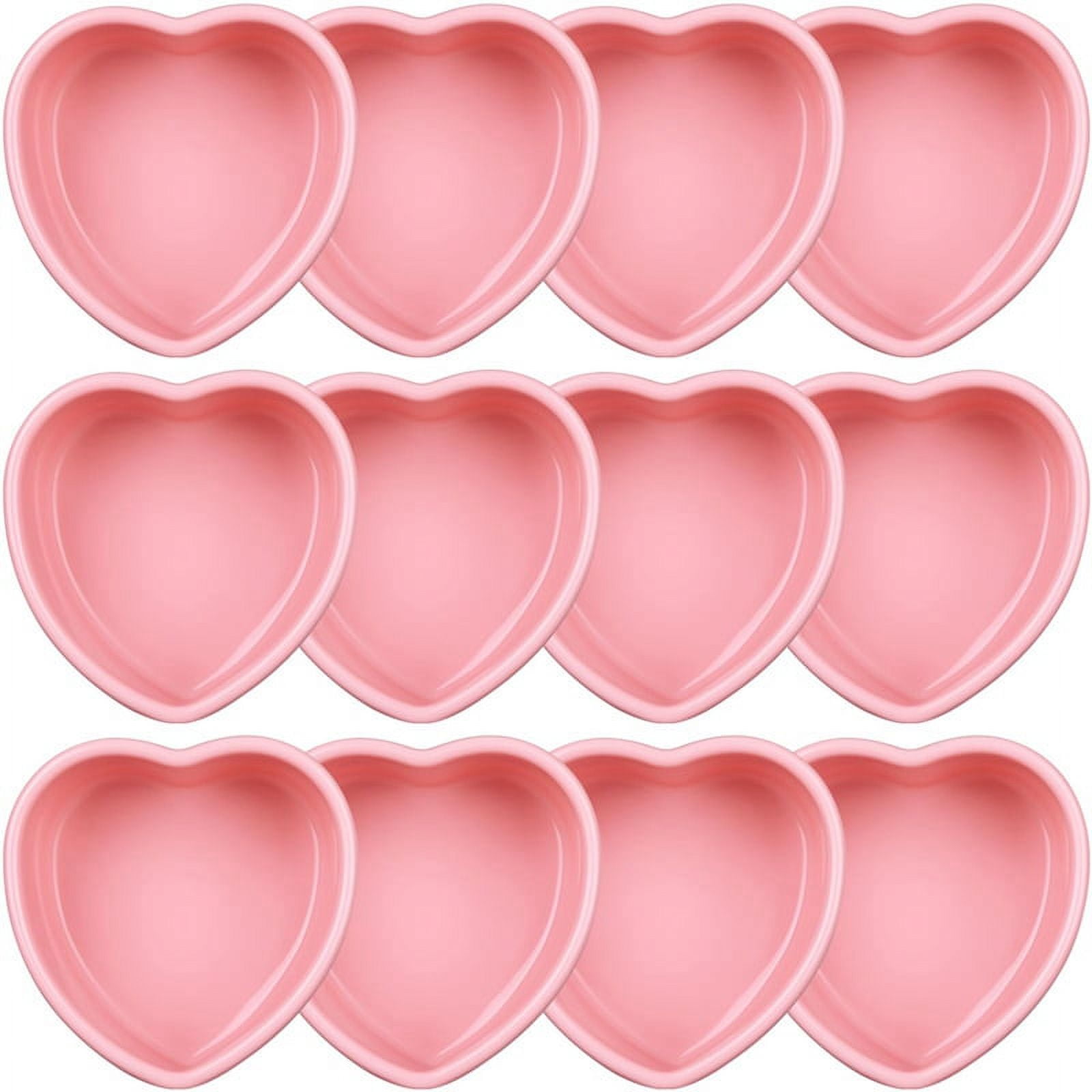 12 Pcs Heart Shaped Cake Pans Pink Silicone Mini Heart Cake Pan for ...