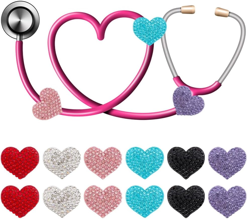 12 Pcs Heart Stethoscope Charms Love Heart Rhinestone Stethoscope ...