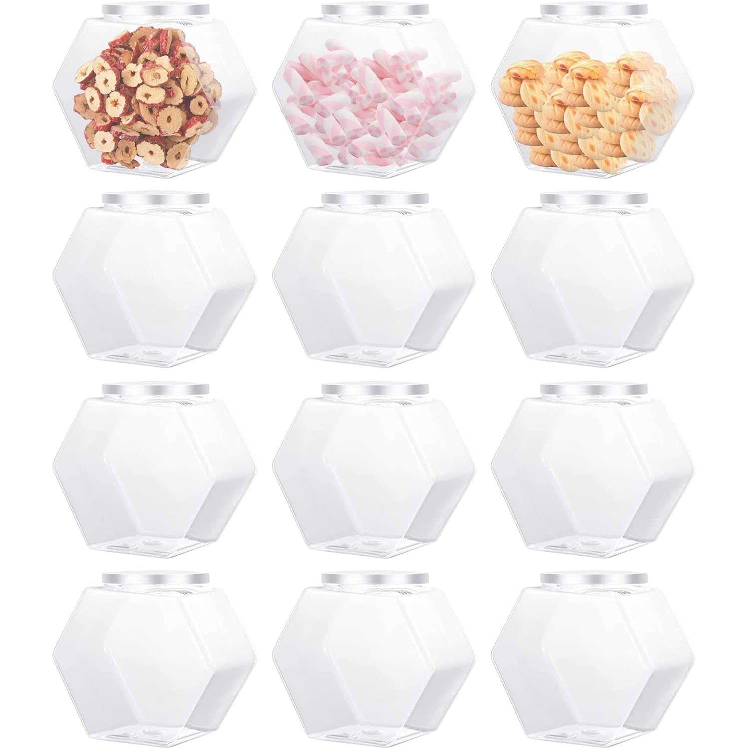 12 Pcs Hexagon Plastic JarsClear Candy Jar Plastic Cookie Jars with ...