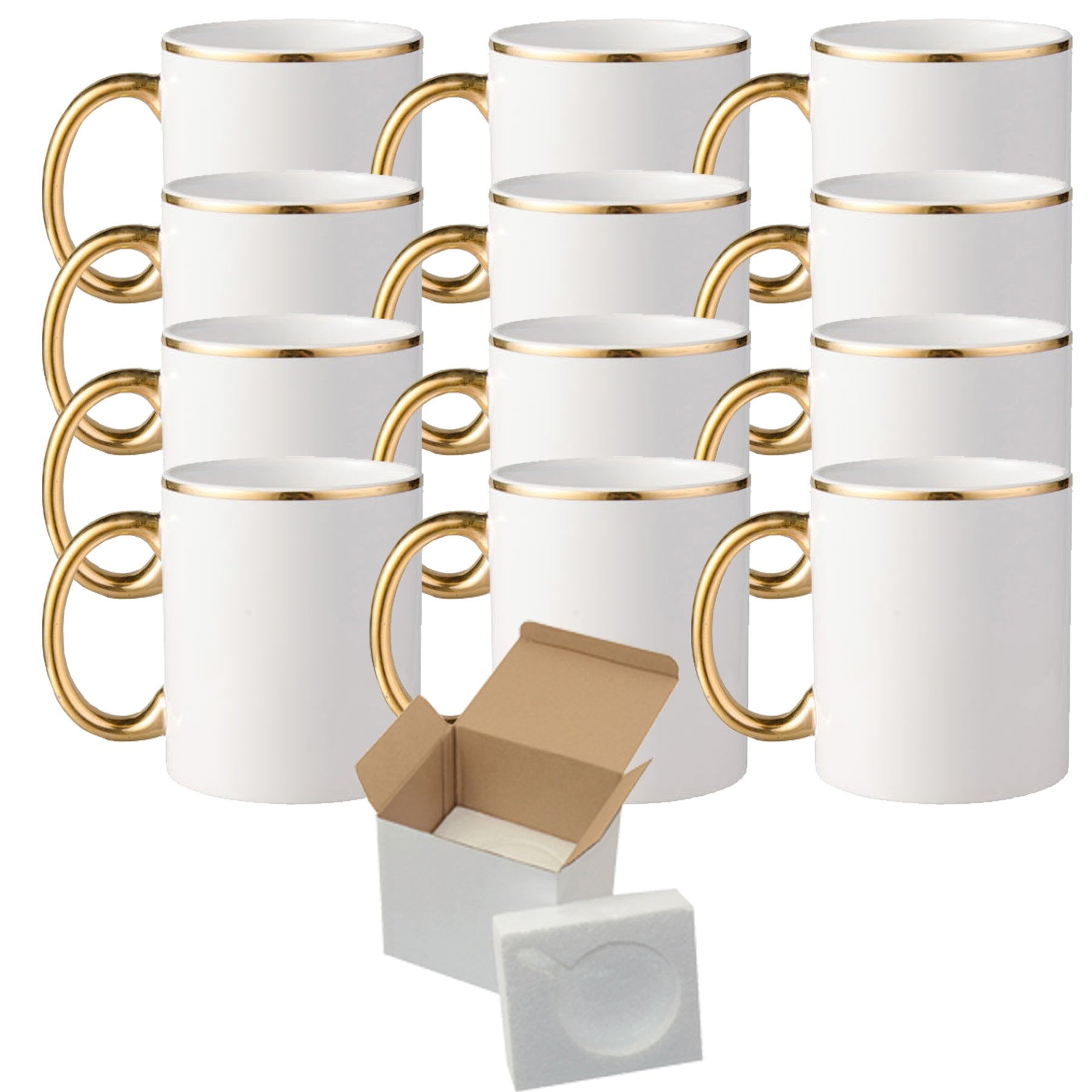 12 Pcs High-Quality 15oz Sublimation Mugs Featuring Gold Rims and ...