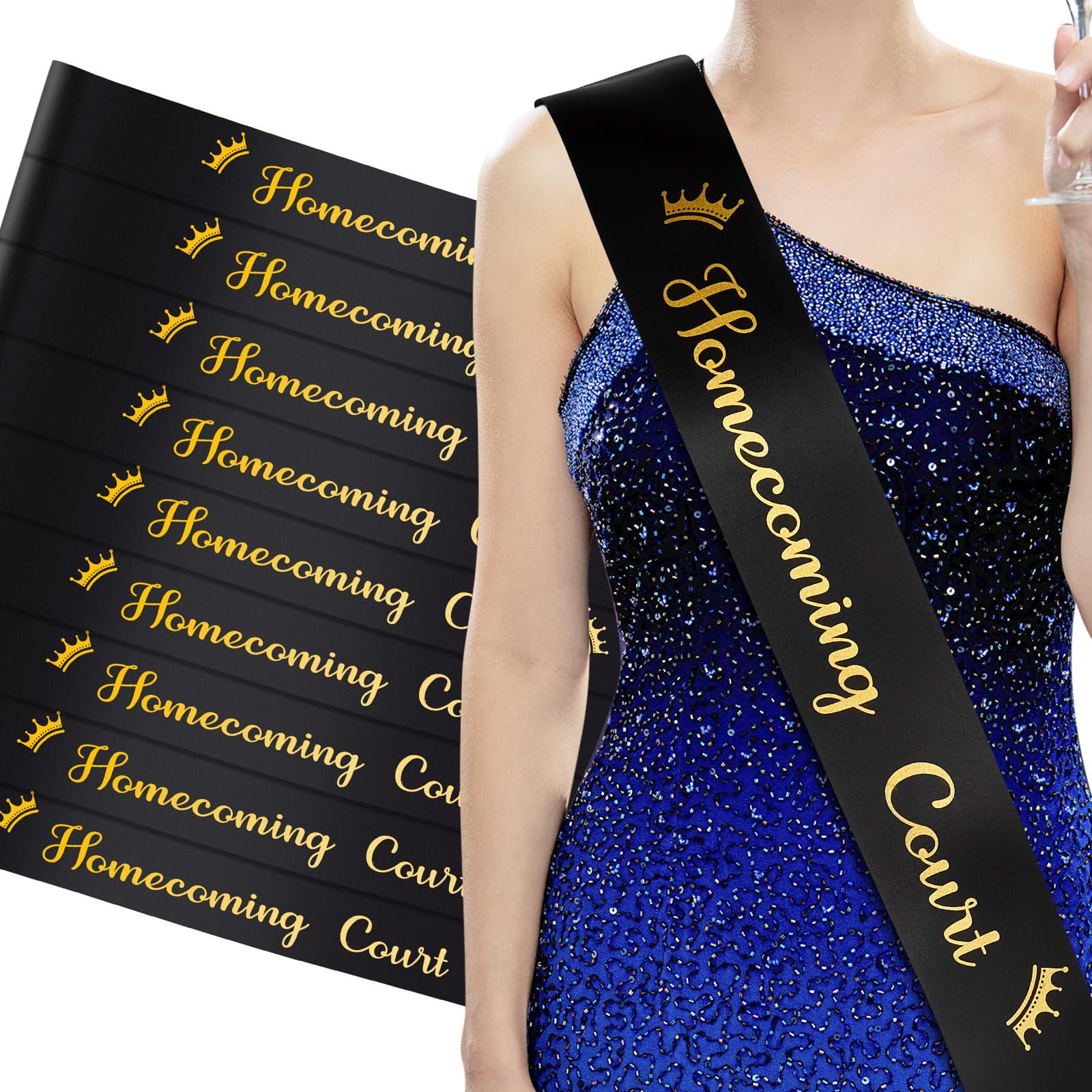 12 Pcs HomecomingEGSC Court Sashes Satin Sash with Gold Print Sashes ...