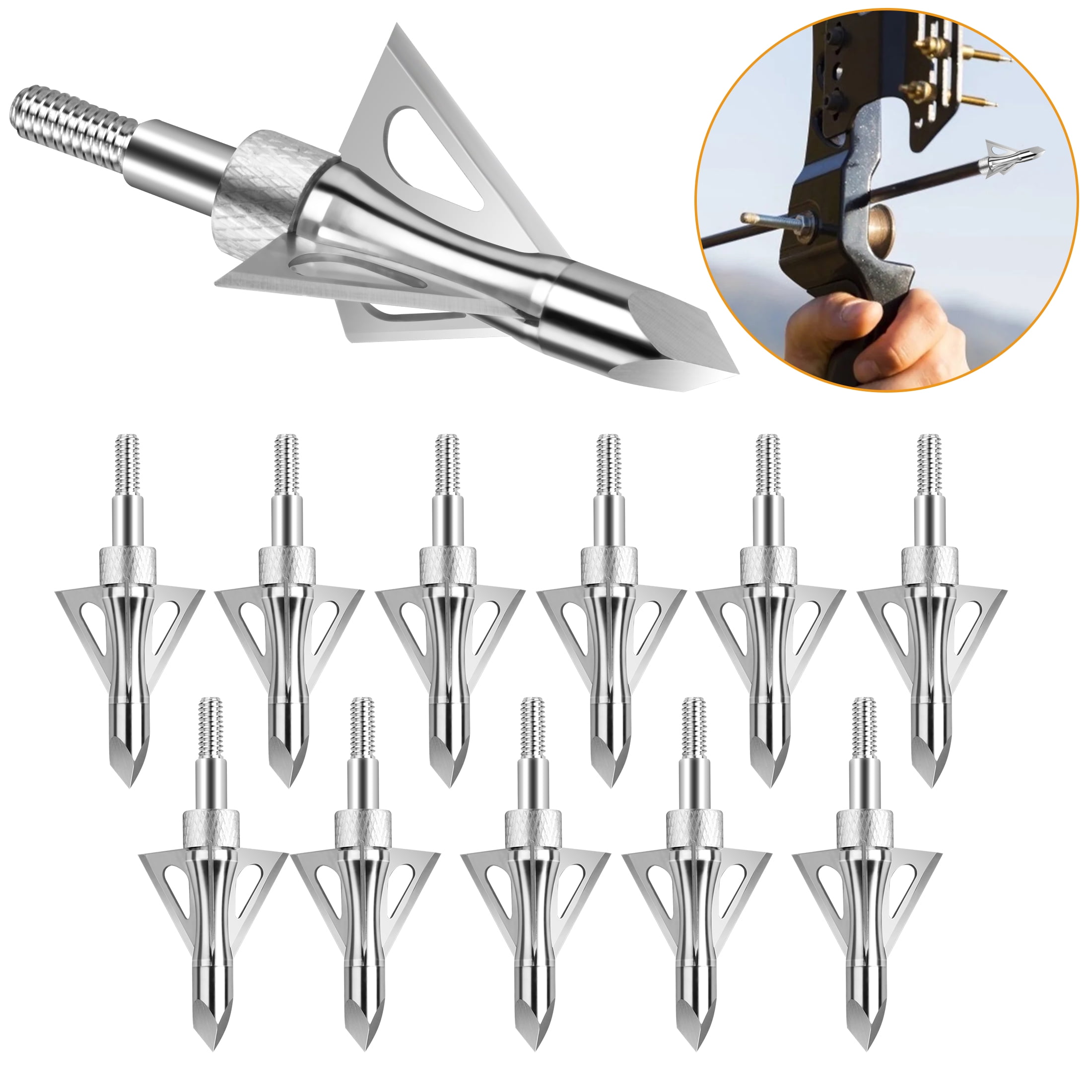 EEEkit 12 Pcs Hunting Broadheads, 100 Grain 3 Fixed Blades Archery Arrow Tips, Suitable for ...