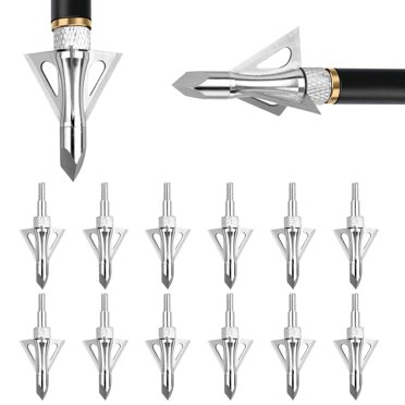 Hunting Archery Broadheads, 3 Fixed Blades, 12 Pcs 100 Grain Stainless Steel Hunting Archery ...