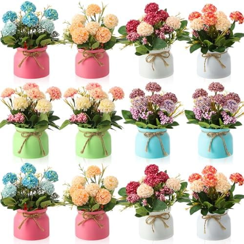 12 Pcs Hydrangea Artificial Flowers in Vase Artificial Hydrangea Potted ...