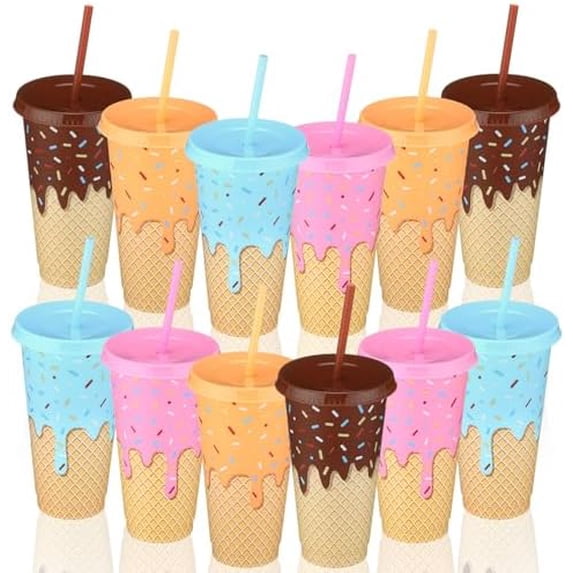 12 Pcs Ice Cream Drip Cups with Lids and Straws 24 oz Ice Cream ...