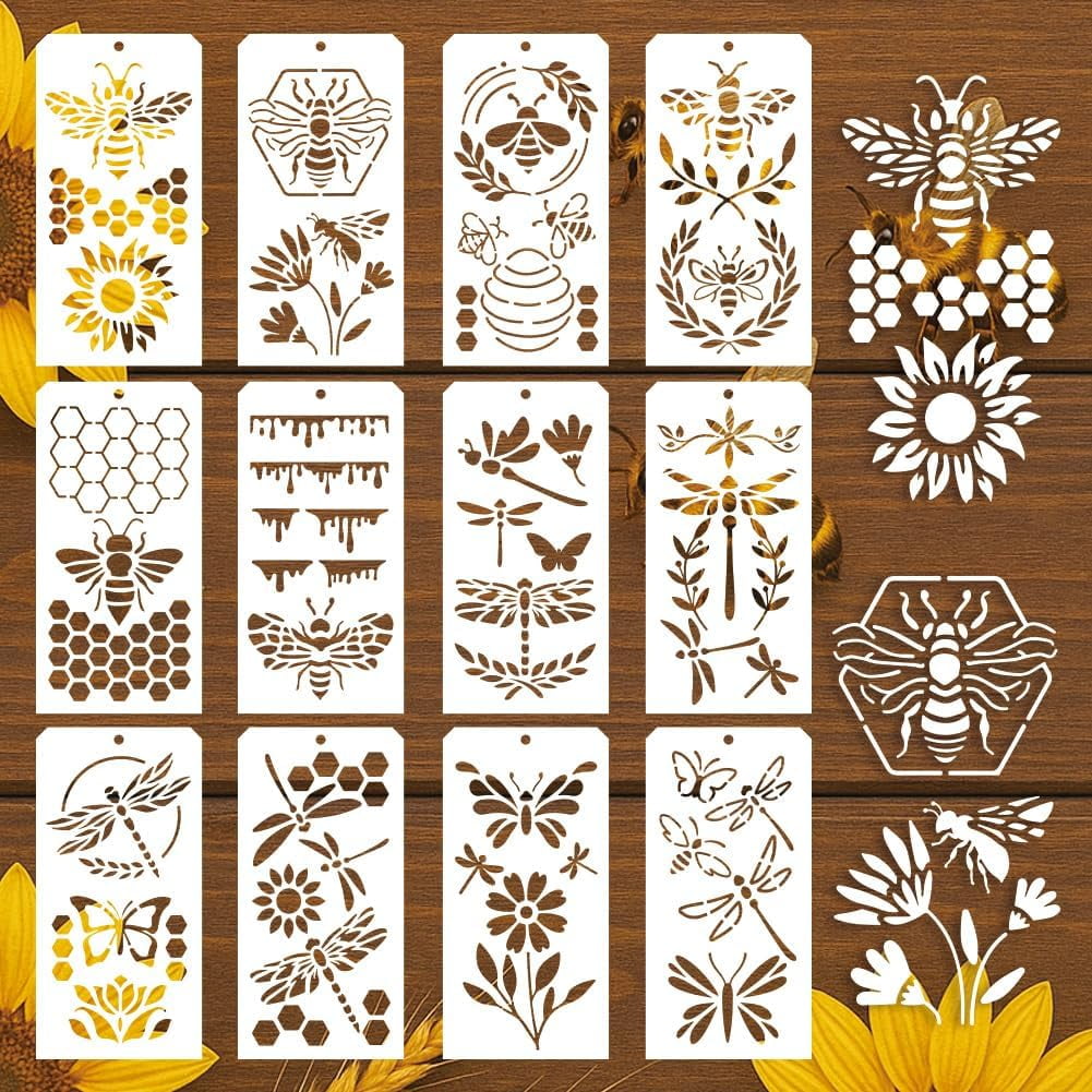 12 Pcs Insects Stencils Painting 12 Styles Bee Honeycomb Dragonfly ...