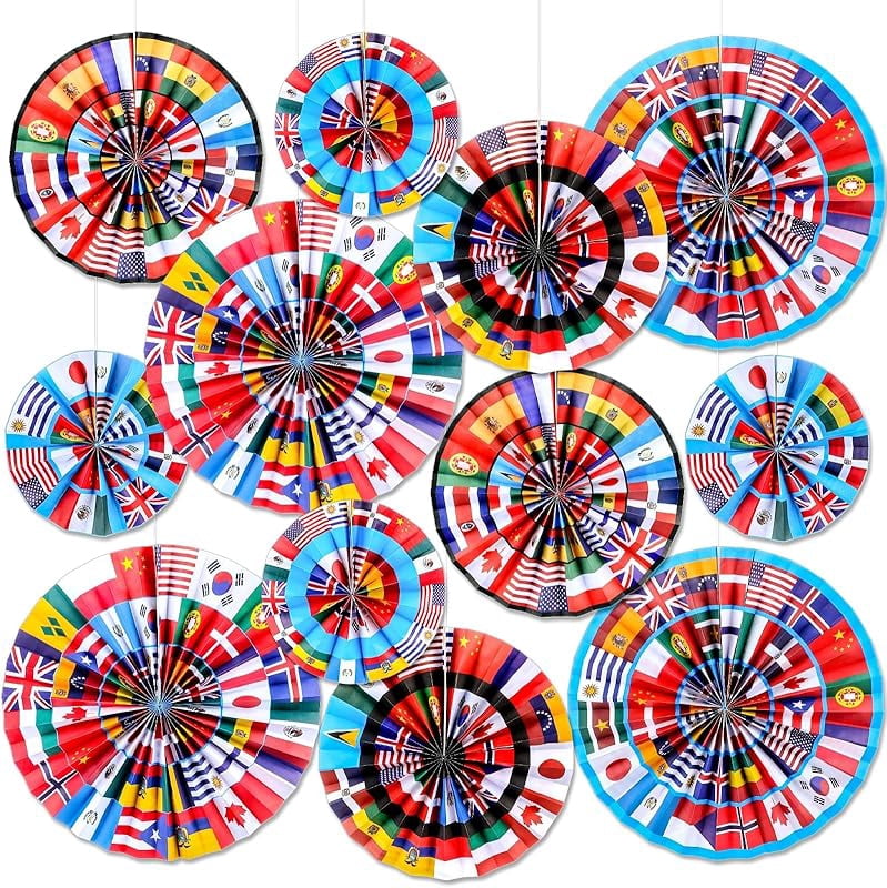 12 Pcs International Flags Party Decorations Around The World Hanging ...
