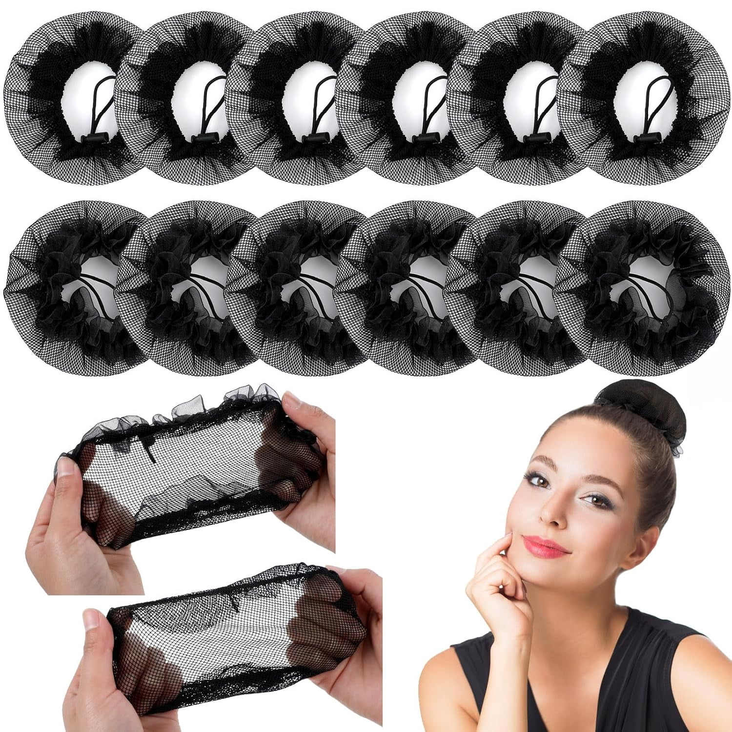 12 Pcs Invisible Mesh Hair Nets for Ballet Buns, Sleeping and Wigs ...