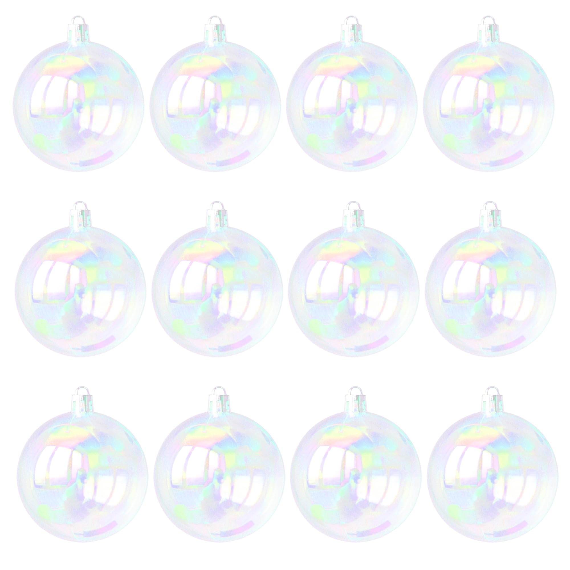 12 Pcs Iridescent Christmas Ornaments Trianu 1.18 inch Plastic Clear ...