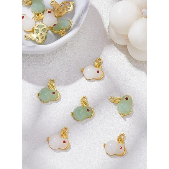12 Pcs Jade Rabbit Pendant 2 Color Rabbit Bead Pendant Auspicious ...