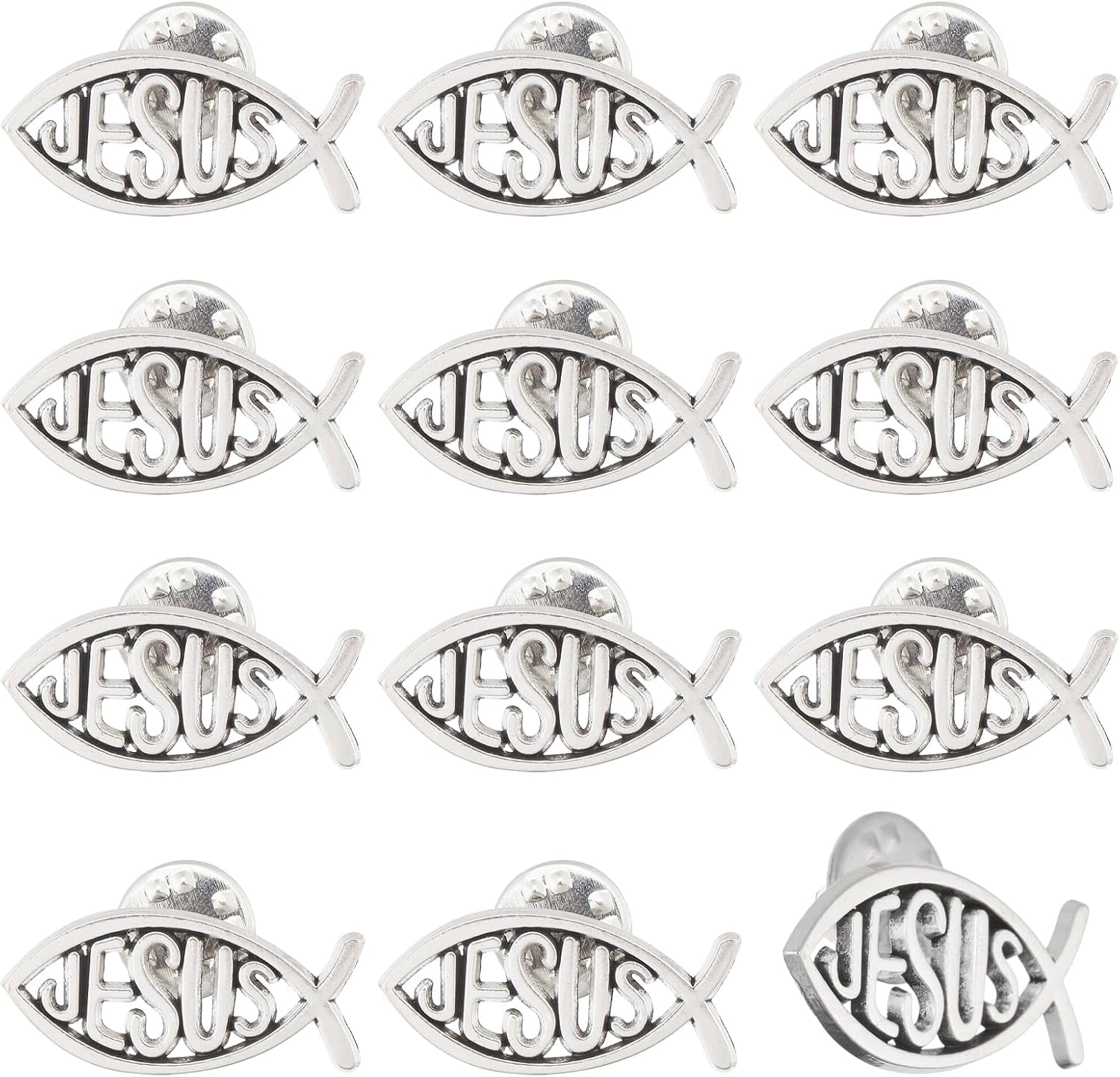 12 Pcs Jesus Fish Brooch Alloy Pins Set Pin Coat Shirt Suit Collar ...