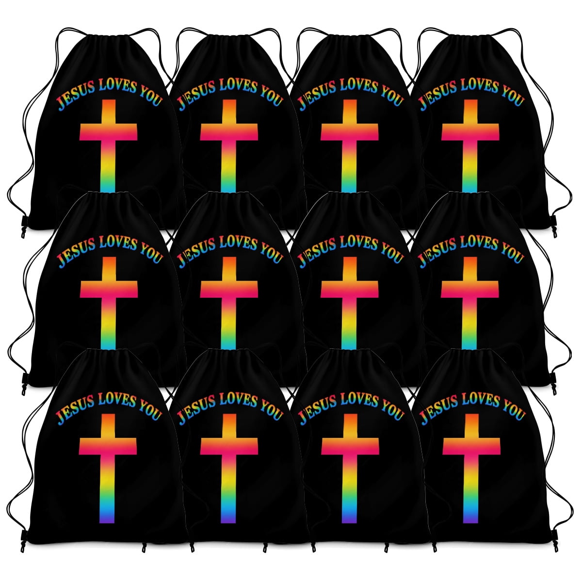 12 Pcs Jesus Loves You Drawstring Backpack Bulk Christian Gift Bags ...