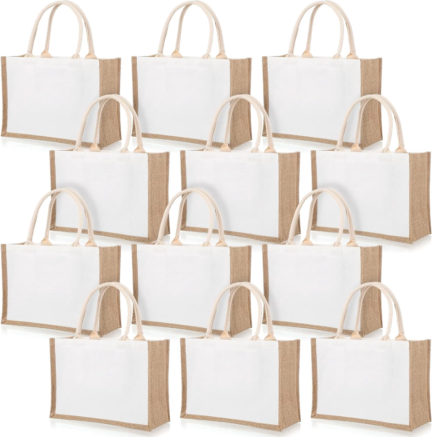 12 Pcs Jute Tote Bags - White Large Burlap Tote Beach Bags with Handles ...