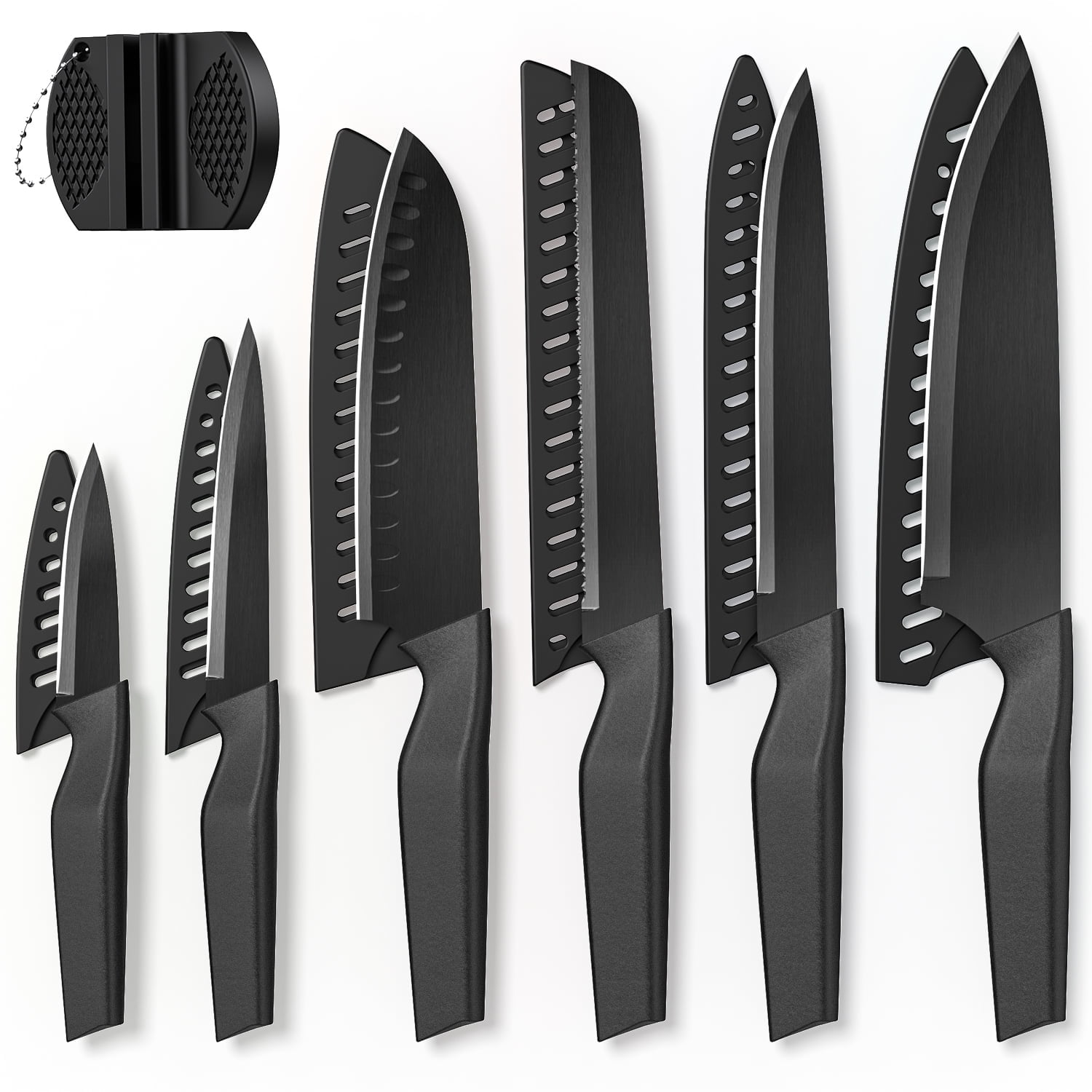 13 Pcs Kitchen Knives Set with Sharpener, Anti-Rust Coating, High ...