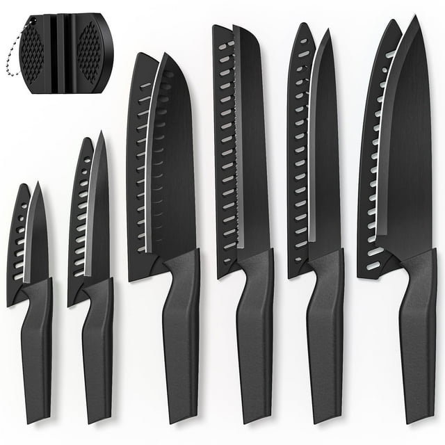 13 Pcs Kitchen Knives Set with Sharpener, Anti-Rust Coating, High ...