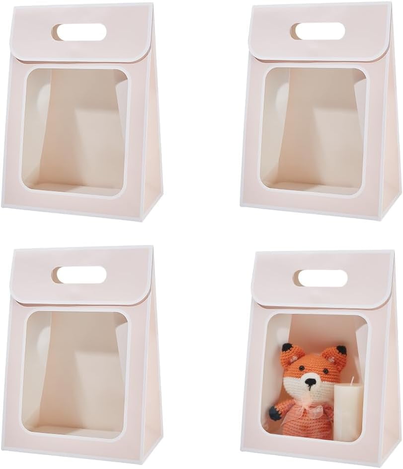 12 Pcs Kraft Paper Bags with Window Stand Up Paper Bag with Handles 8 ...