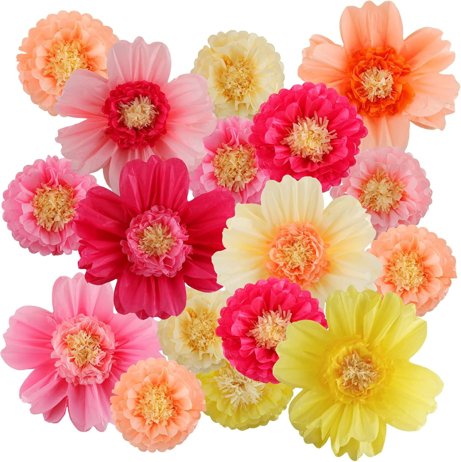 12 Pcs Large Colorful Tissue Paper Flowers 20" Handcrafted Giant Fiesta ...