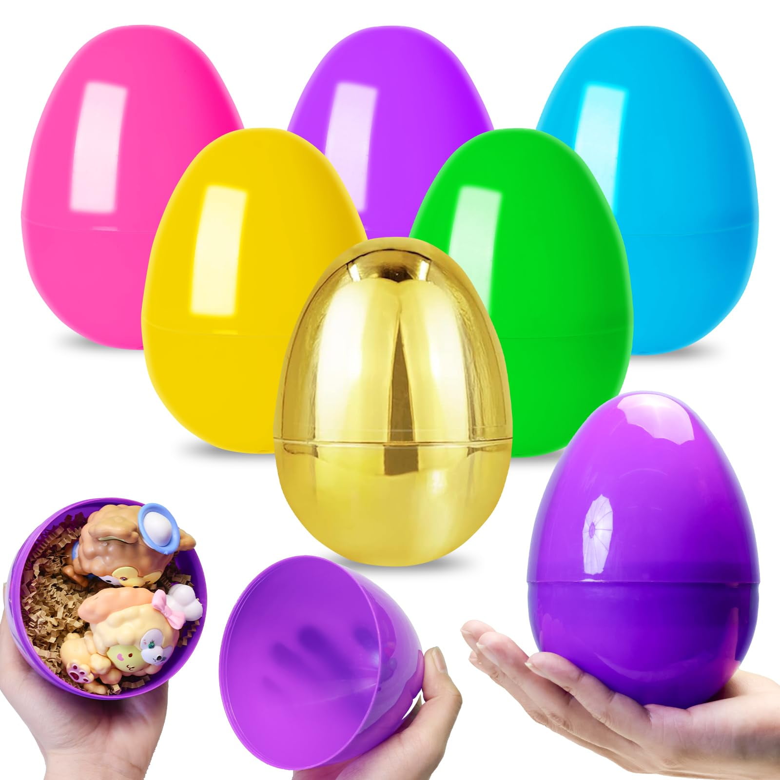 12 Pcs Large Fillable DHF10 Easter Eggs, 6" Giant Empty Plastic Easter ...