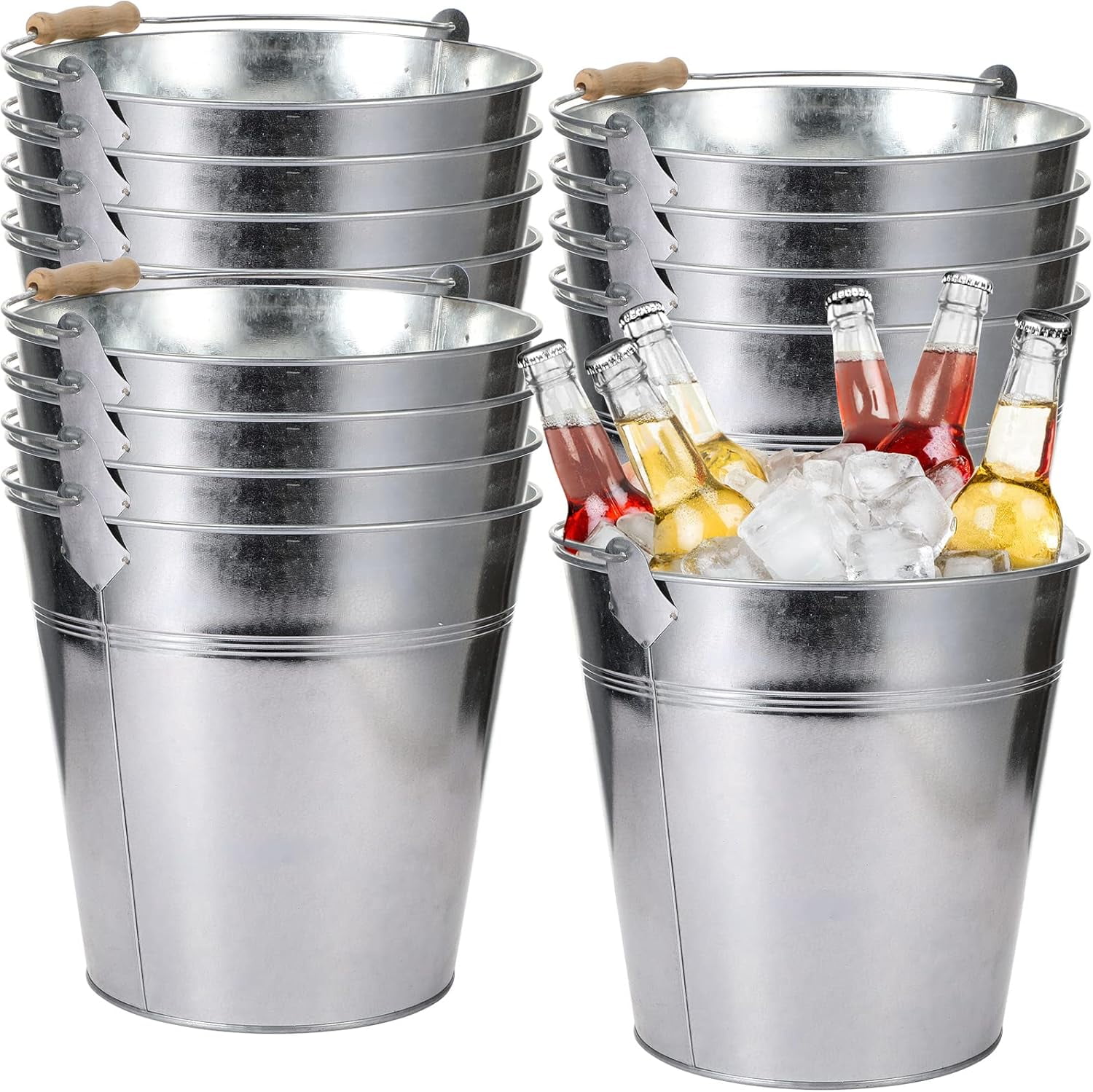 12 Pcs Large Galvanized Metal Buckets with Handle 10 Inch Heavy Duty ...