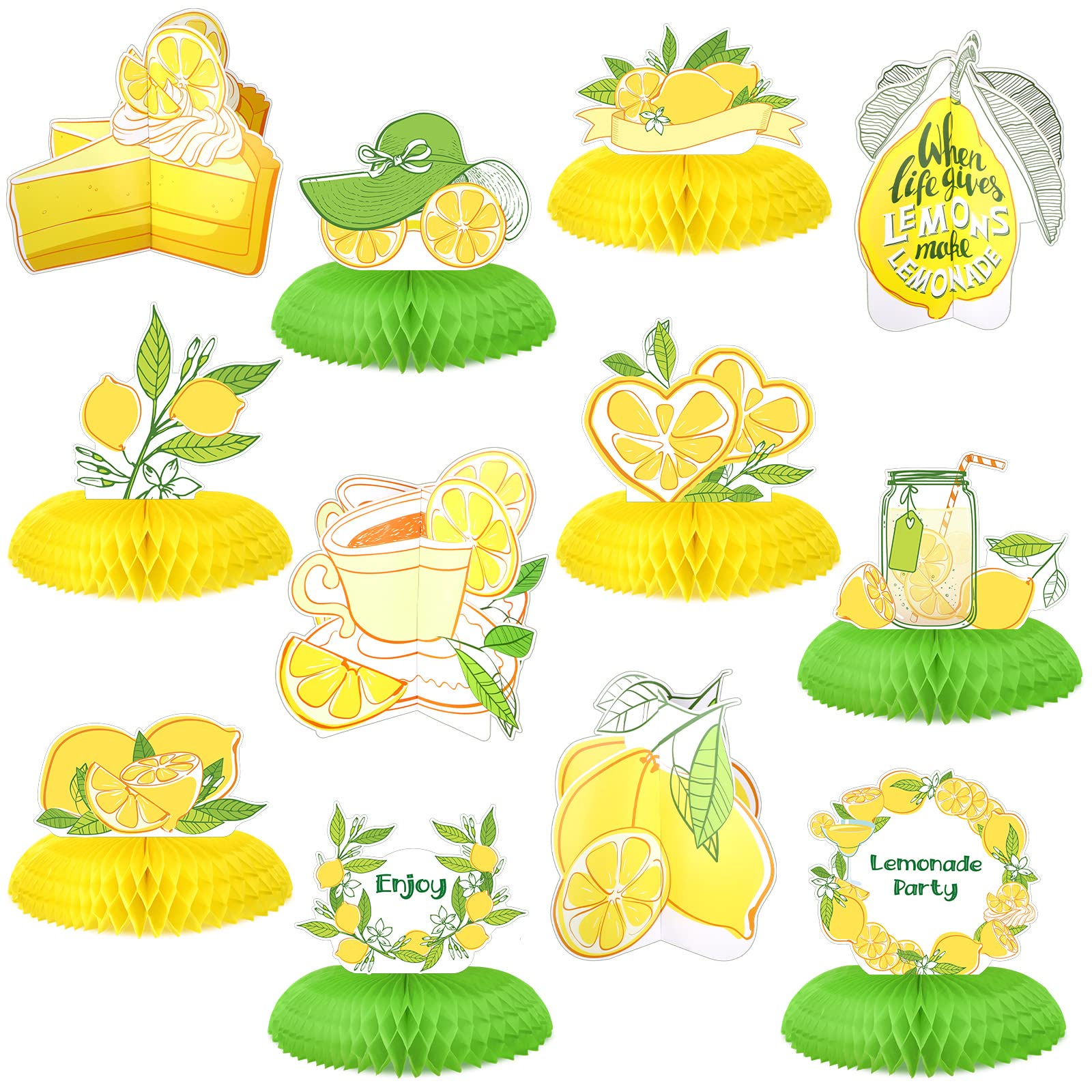 12 Pcs Lemon Birthday Party Decoration Summer Honeycomb Centerpieces ...