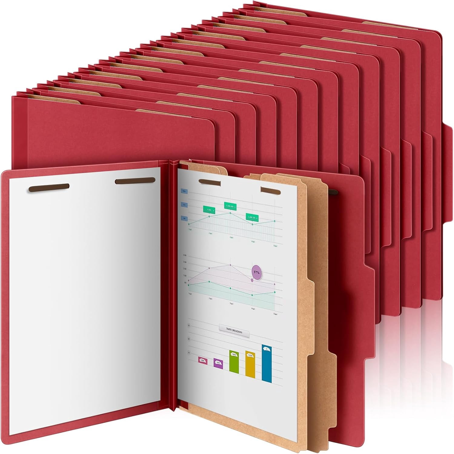 12 Pcs Letter-Size Classification Folders with 2 Dividers, 3.5 Inch ...