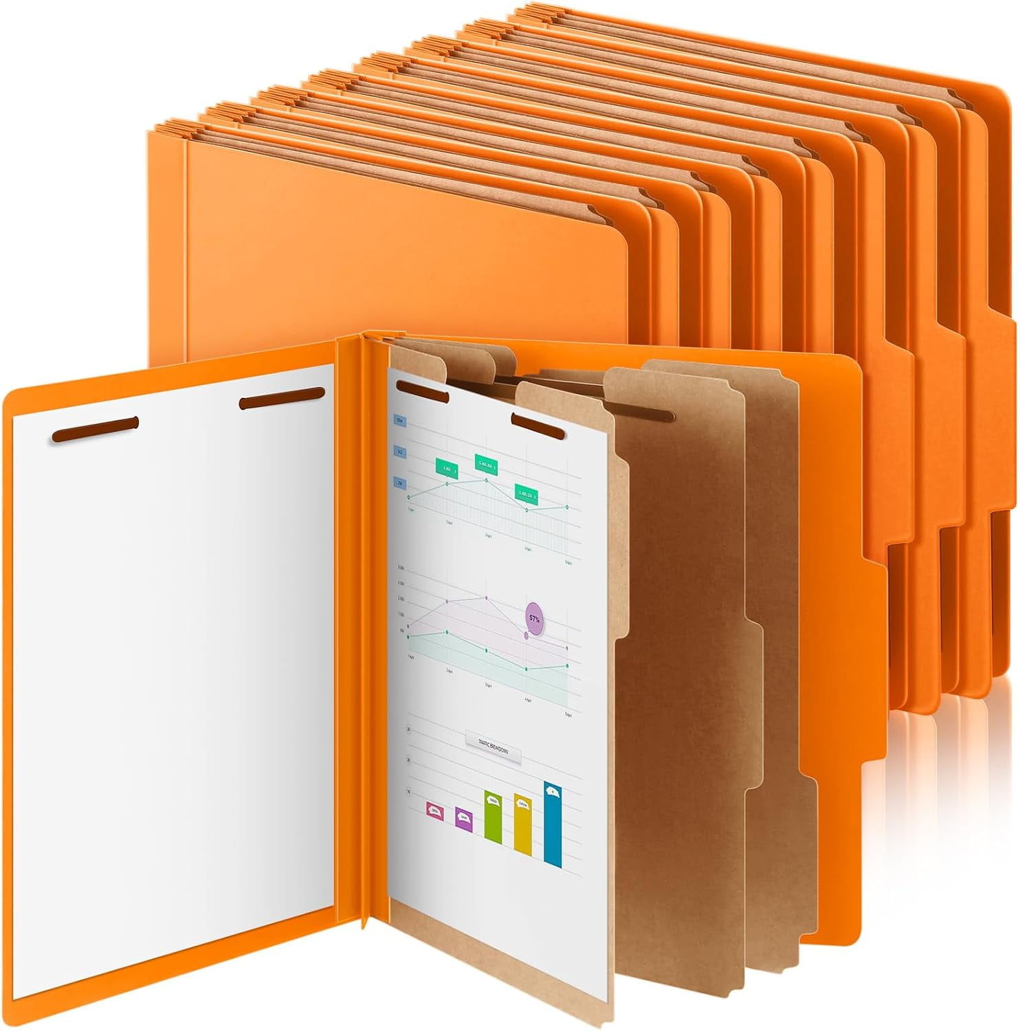 12 Pcs Letter-Size Classification Folders with 3 Dividers and 2-Prong ...