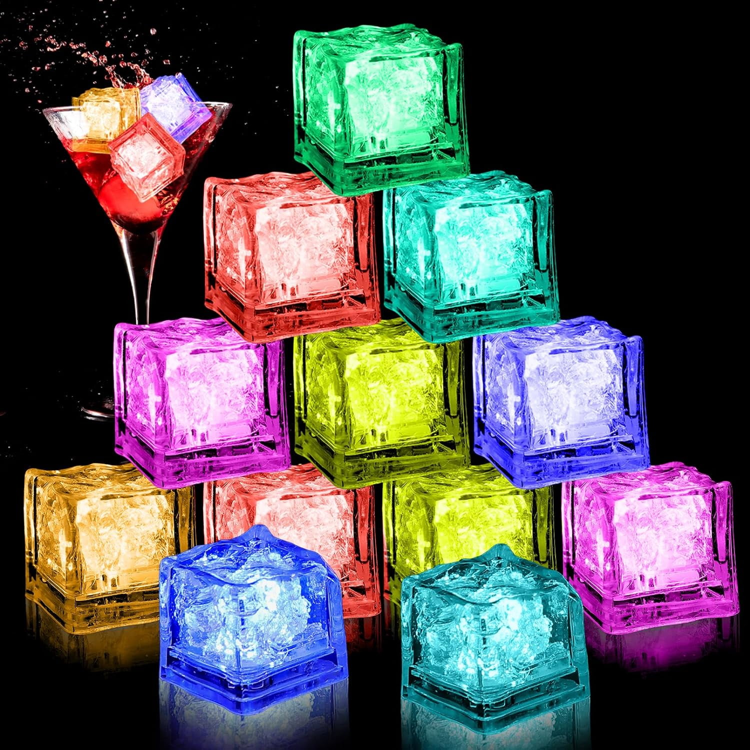 12 Pcs Light Up Ice Cubes for Drinks,Waterproof LED Ice Cubes,Liquid ...