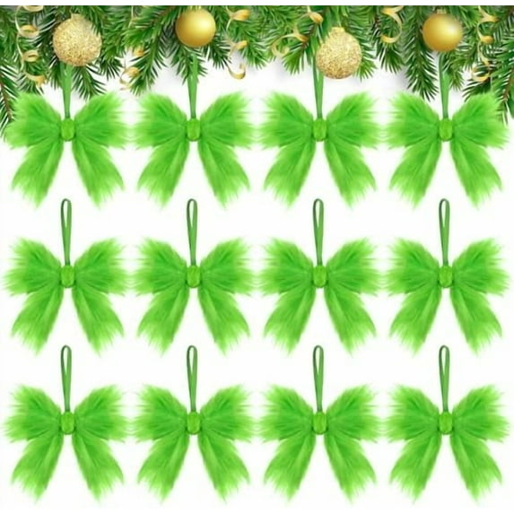 12 Pcs Lime Green Christmas Bows 3.9 Inch Faux Fur Christmas Bow ...