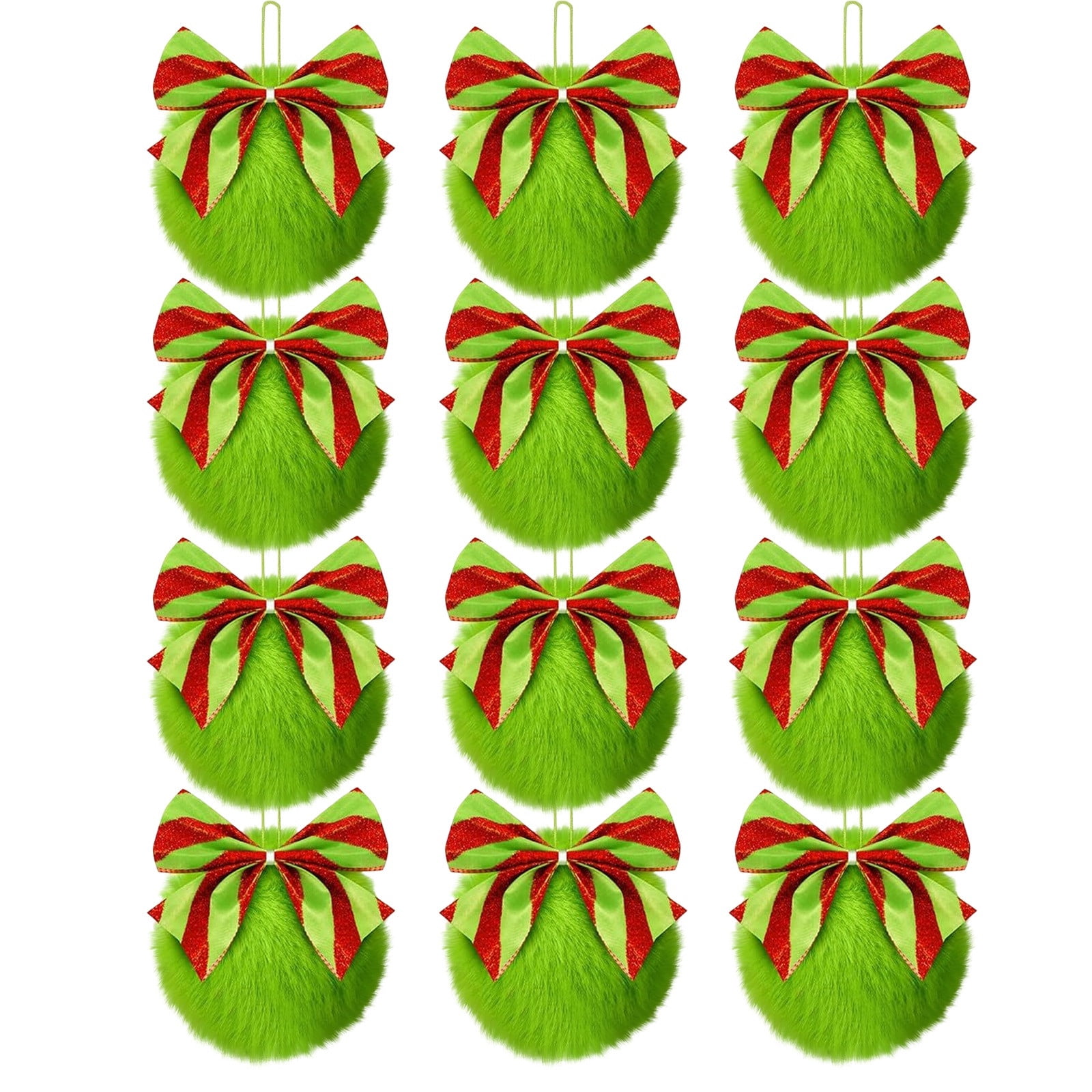 12 Pcs Lime Green Furry Elf Christmas Ball Ornaments, Hanging Christmas ...