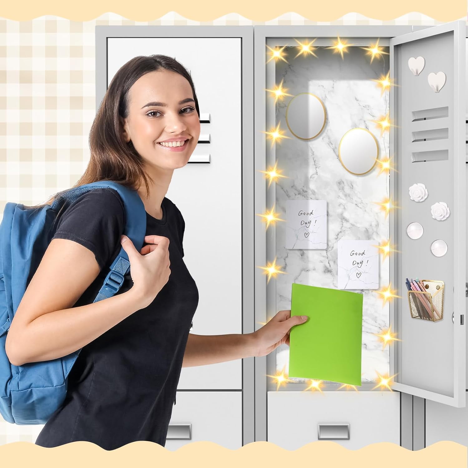 12 Pcs Locker Accessories Kit Magnetic Mirror Pen Holder Hook ...