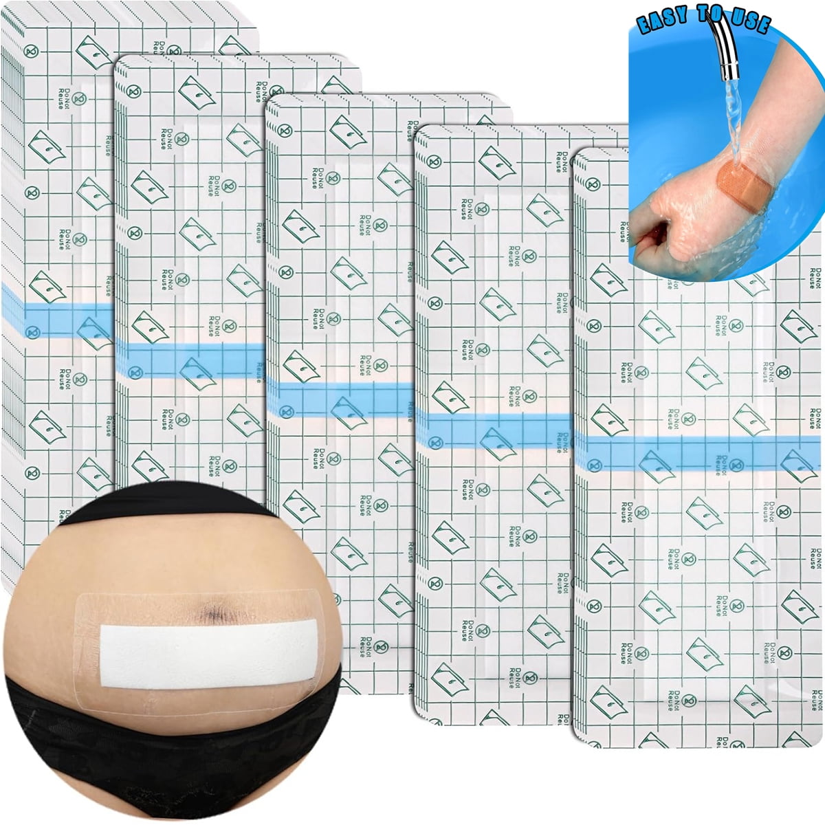 12 Pcs Long Waterproof Shower Bandages for Abdominal Wounds C-Section ...